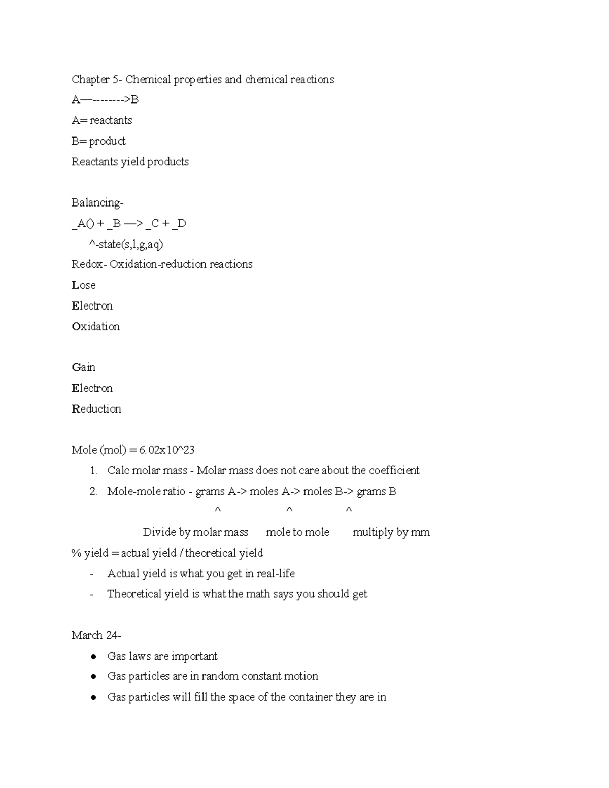 Chem 101: Chapter Notes on Chemical Properties & Reactions - Studocu