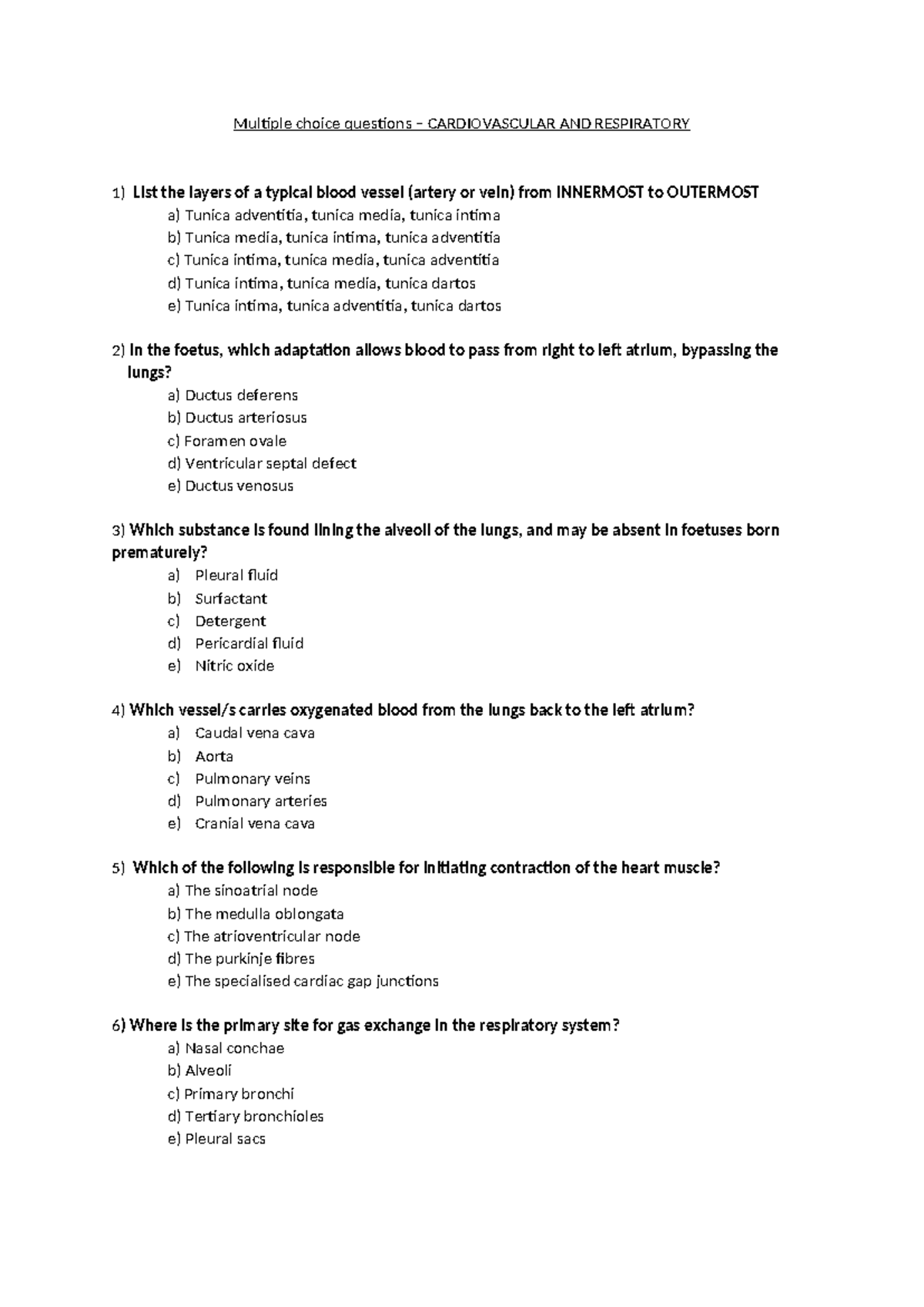 MCQ Practice Questions – Cardiovascular, Respiratory, Excretory ...