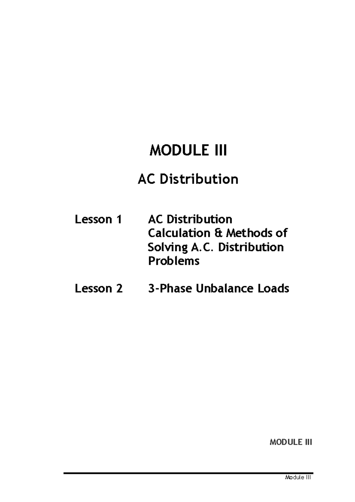 ETE 151 Module-III: AC Distribution Calculations & Lessons - Studocu