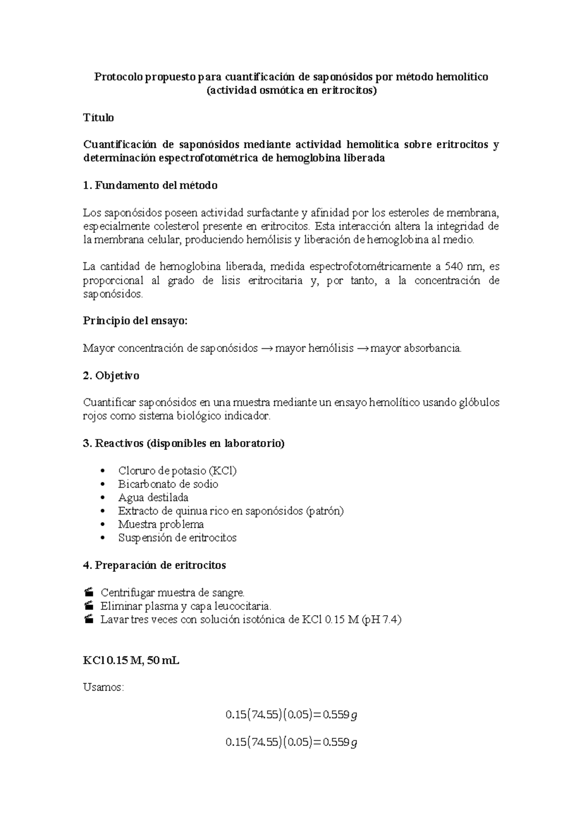 Protocolo para Cuantificación de Saponósidos por Método Hemolítico ...