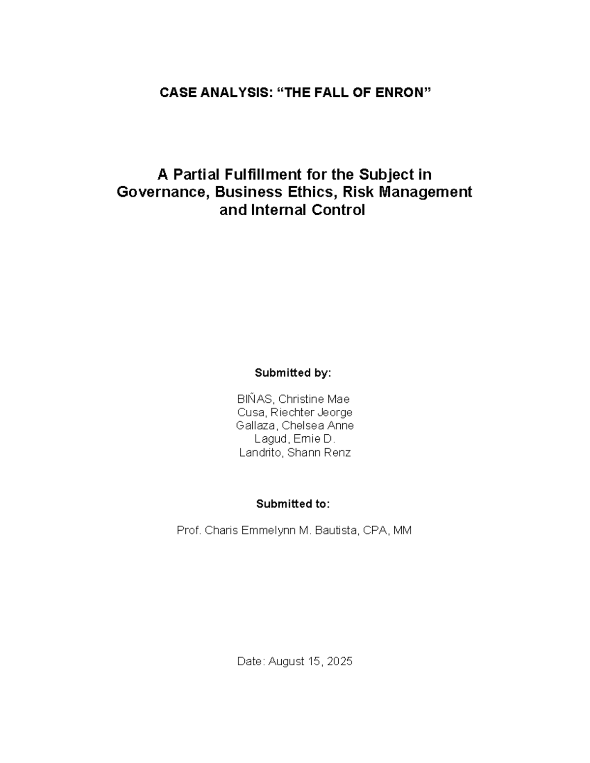 CASE STUDY: ENRON'S DOWNFALL AND ITS IMPACT ON CORPORATE GOVERNANCE ...