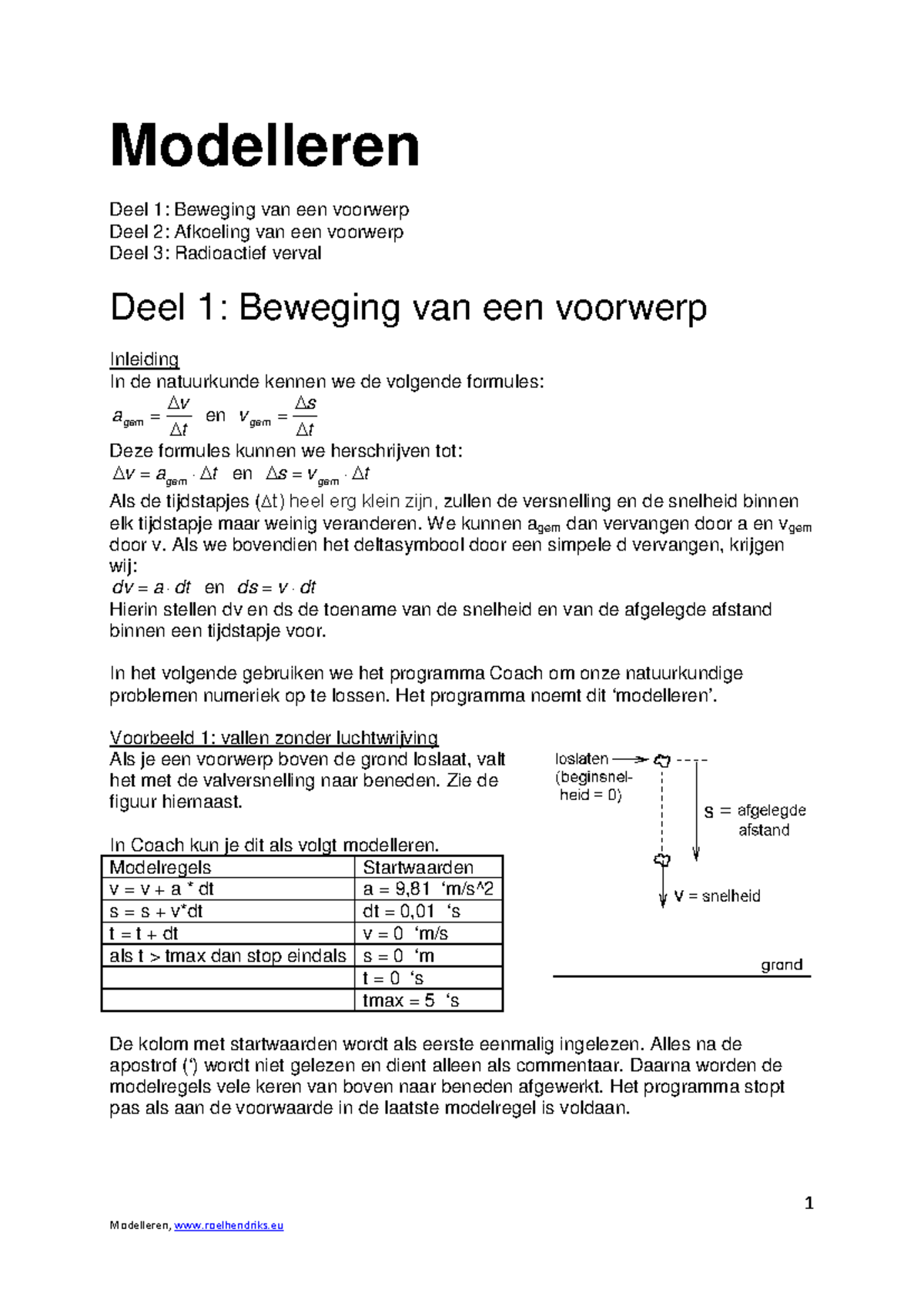 Modelleren van Beweging en Afkoeling van Voorwerpen - Introductie - Studeersnel