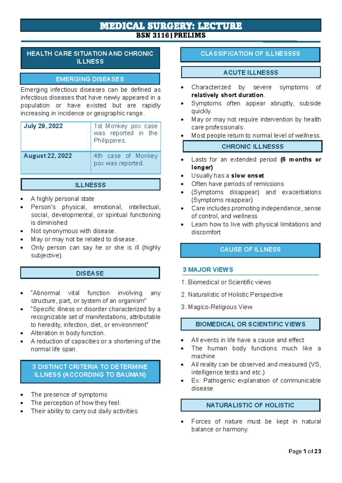 MEDICAL SURGERY: LECTURE BSN ON VENTILATION AND CHRONIC ILLNESS - Studocu