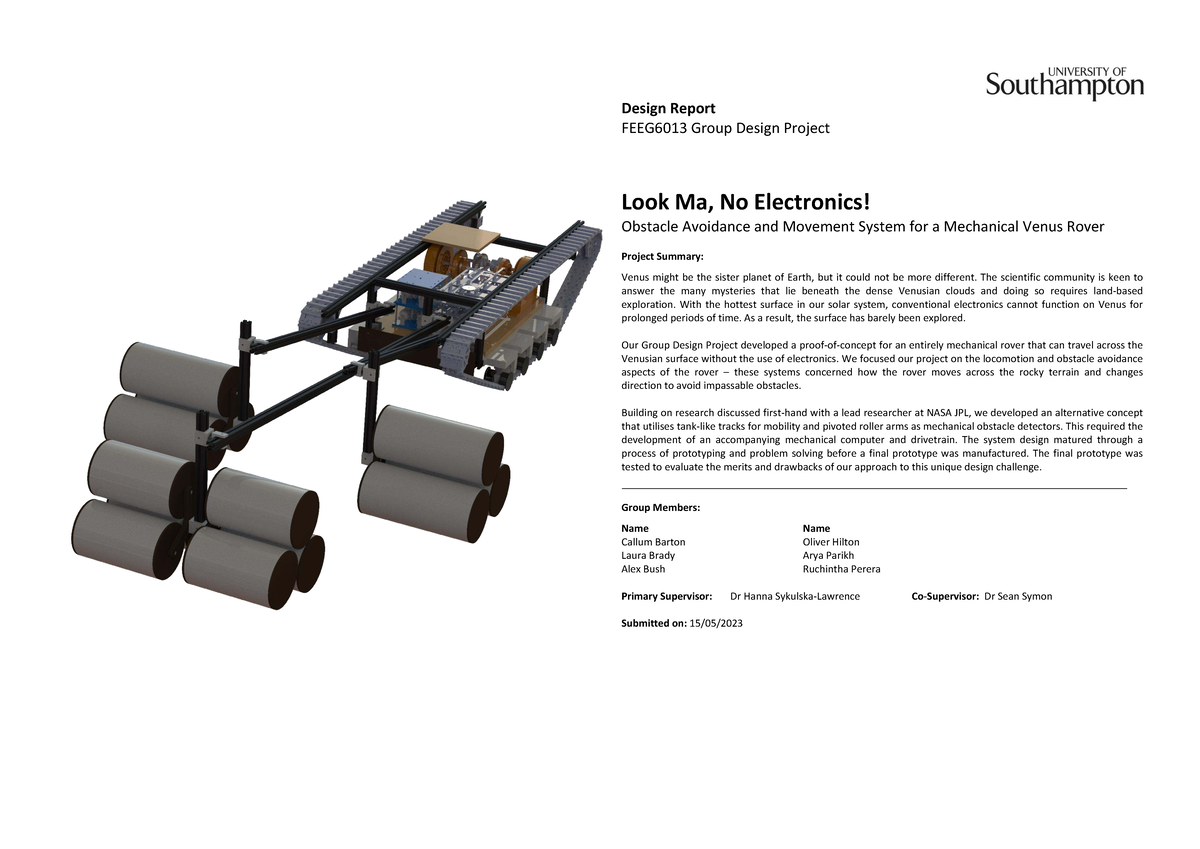 Design Report for FEEG6013: Mechanical Venus Rover - Obstacle Avoidance ...
