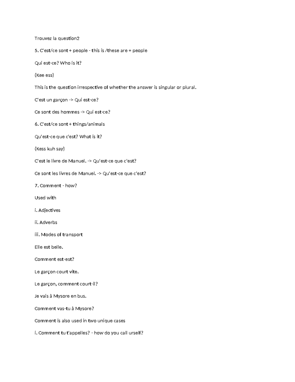 Pratique des questions en français - Worksheet 2 - Studocu