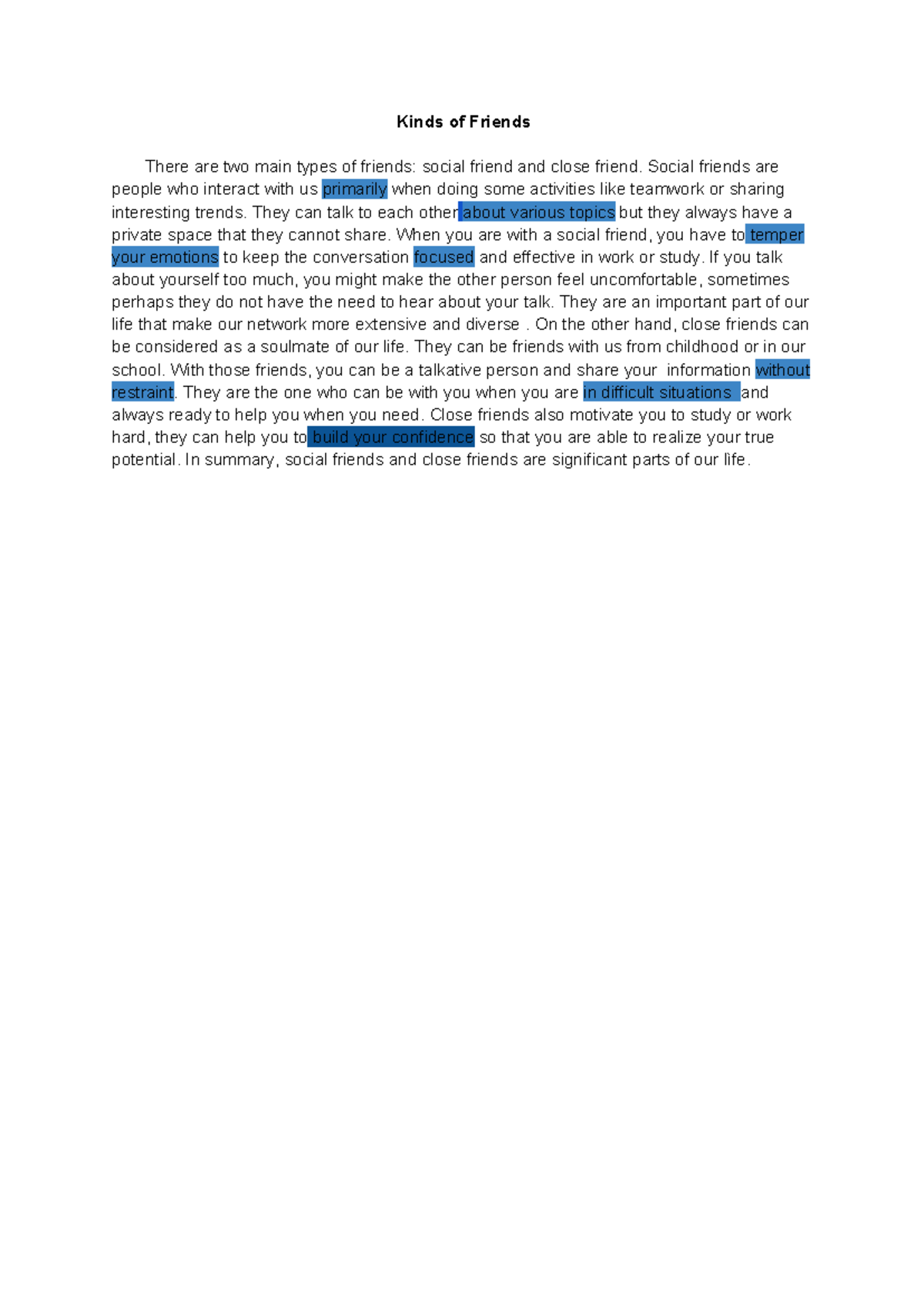 Types of Friends: Social vs. Close - Writing Sample - Studocu