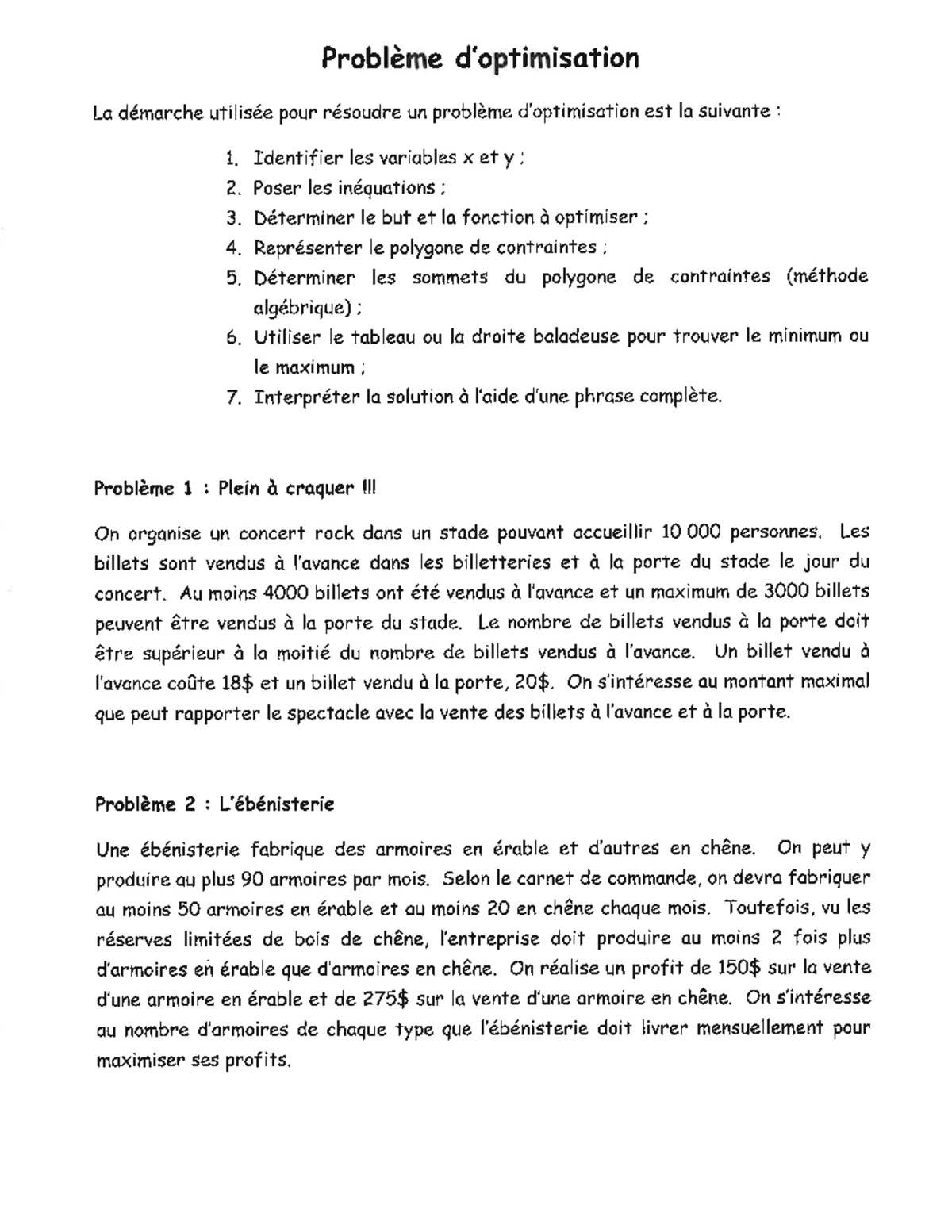 Problèmes d'Optimisation en Mathématiques - Cours MATH101 - Studocu