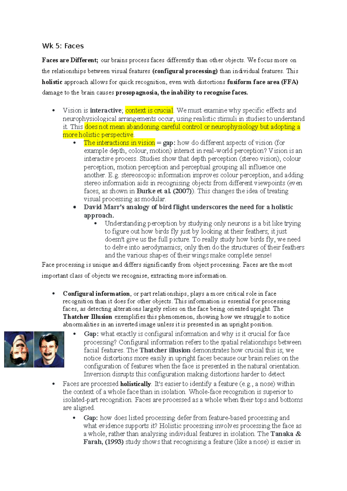 Wk 5: Faces - Holistic Processing and Recognition in Vision - Studocu