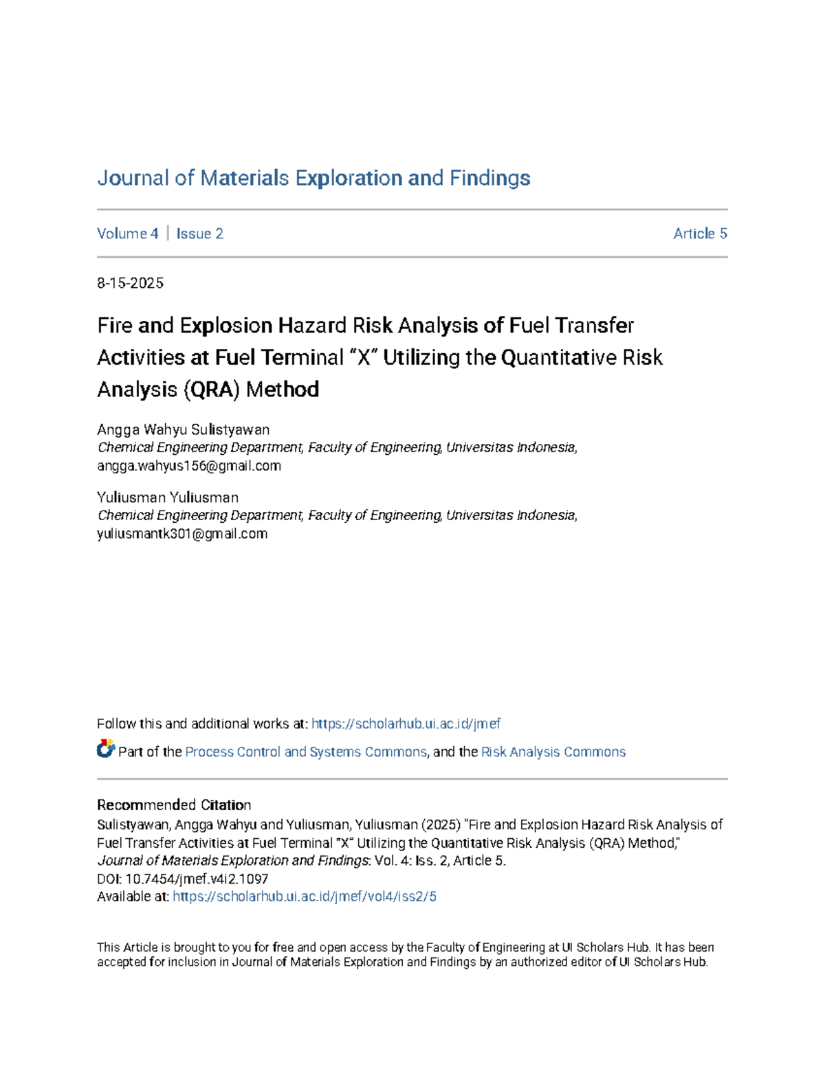Fire and Explosion Hazard Risk Analysis of Fuel Transfer Activities at ...