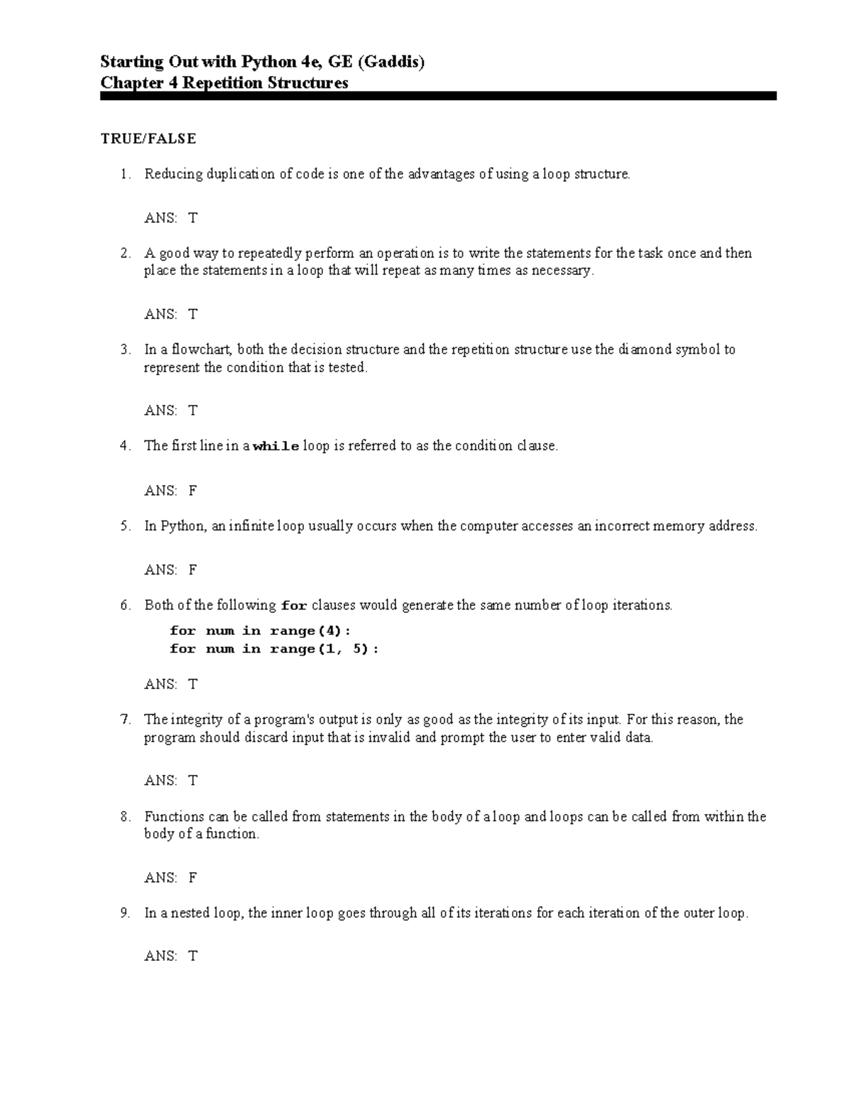Python 4e Gaddis Chapter 4 Repetition Structures Study Guide - Studocu