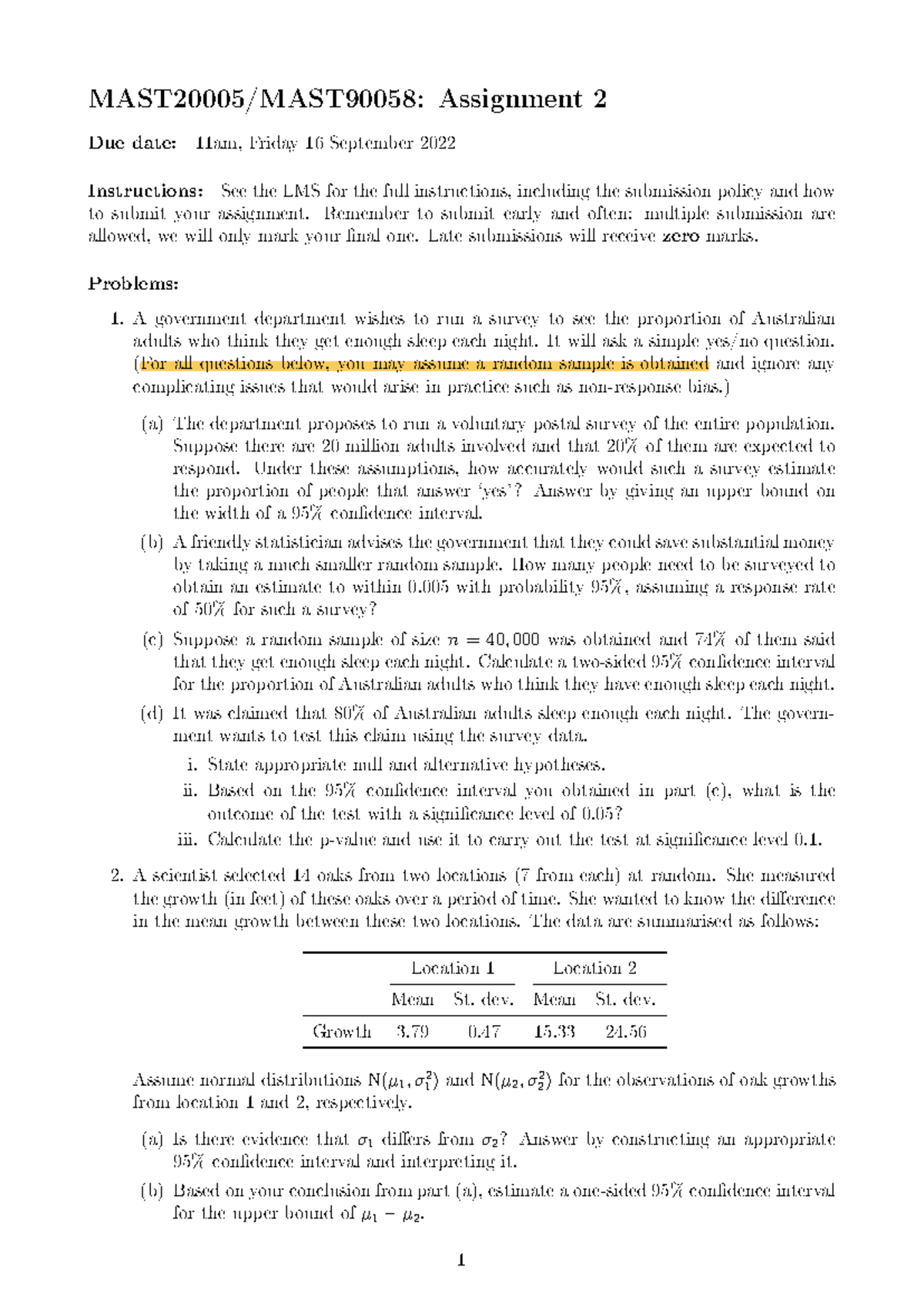 MAST20005/MAST90058: Assignment 2 - Survey and Statistical Analysis ...