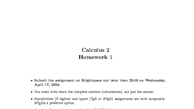 Calculus 2 (MATH 201) Homework 1: Complex Numbers Solutions - Studeersnel