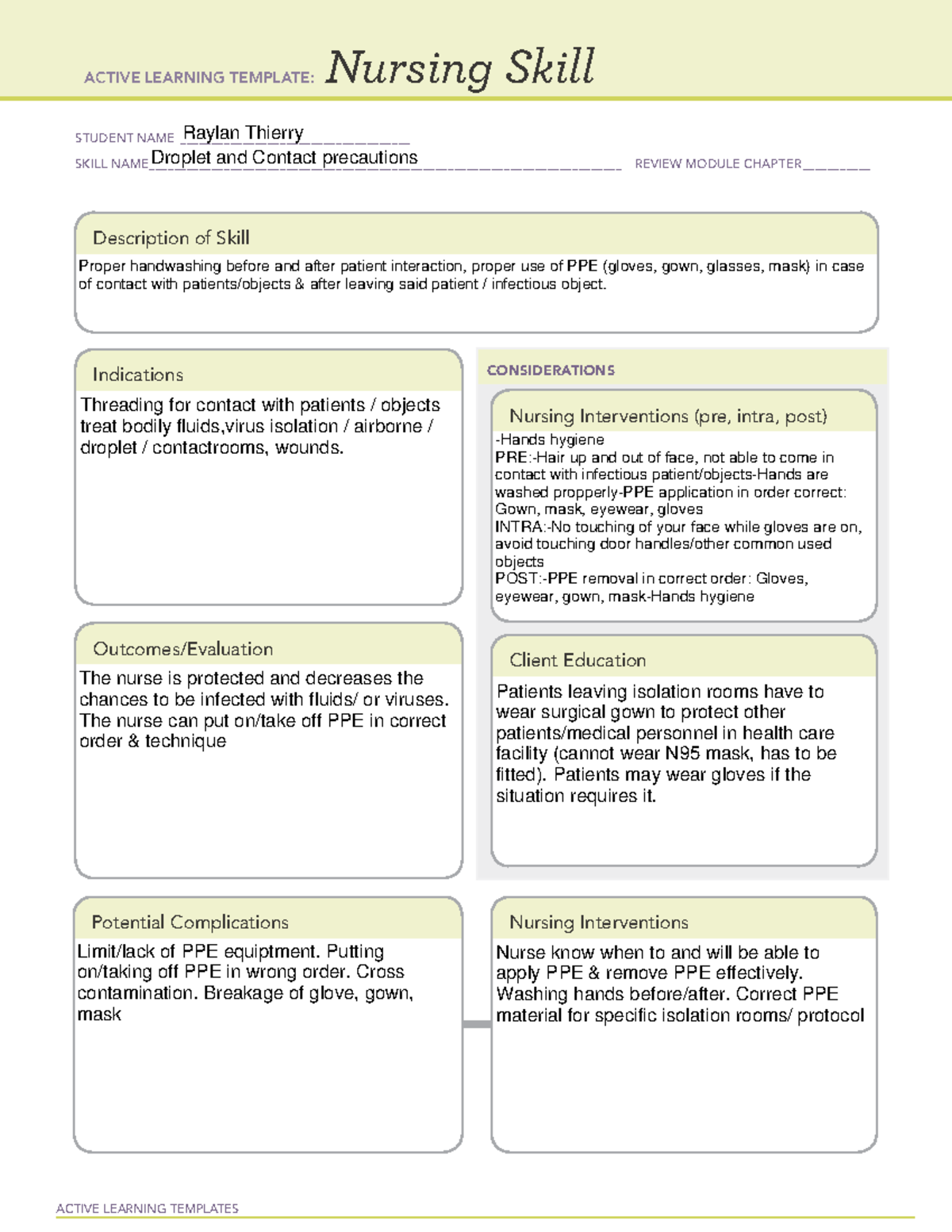 Nursing Skill: Infection Control Active Learning Template - Studocu