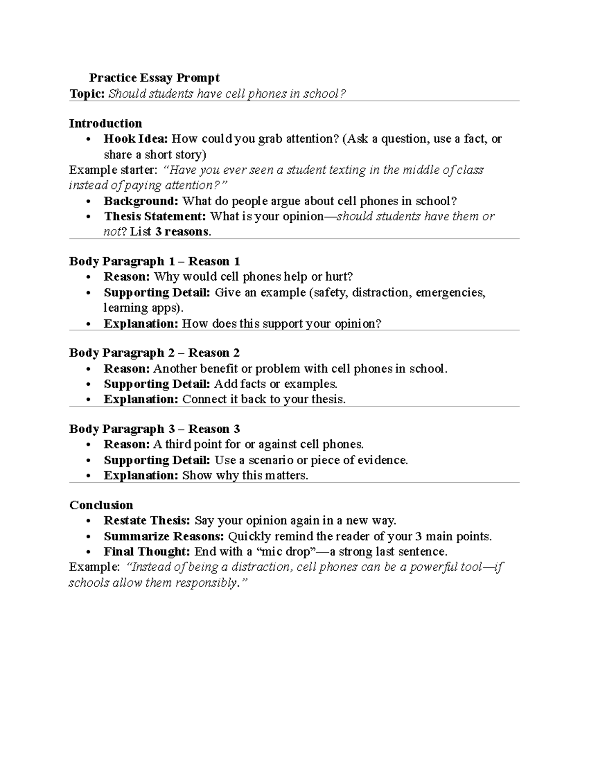 Practice Essay Prompt: Should Students Have Cell Phones in School ...