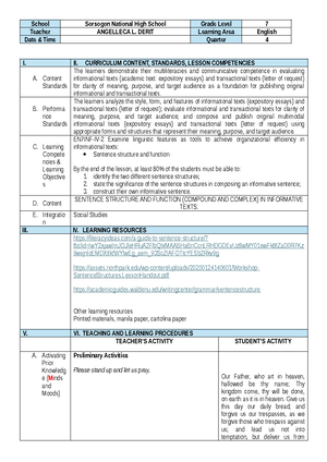 Summarizing Lesson plan - A Detailed Lesson Plan in English School ...