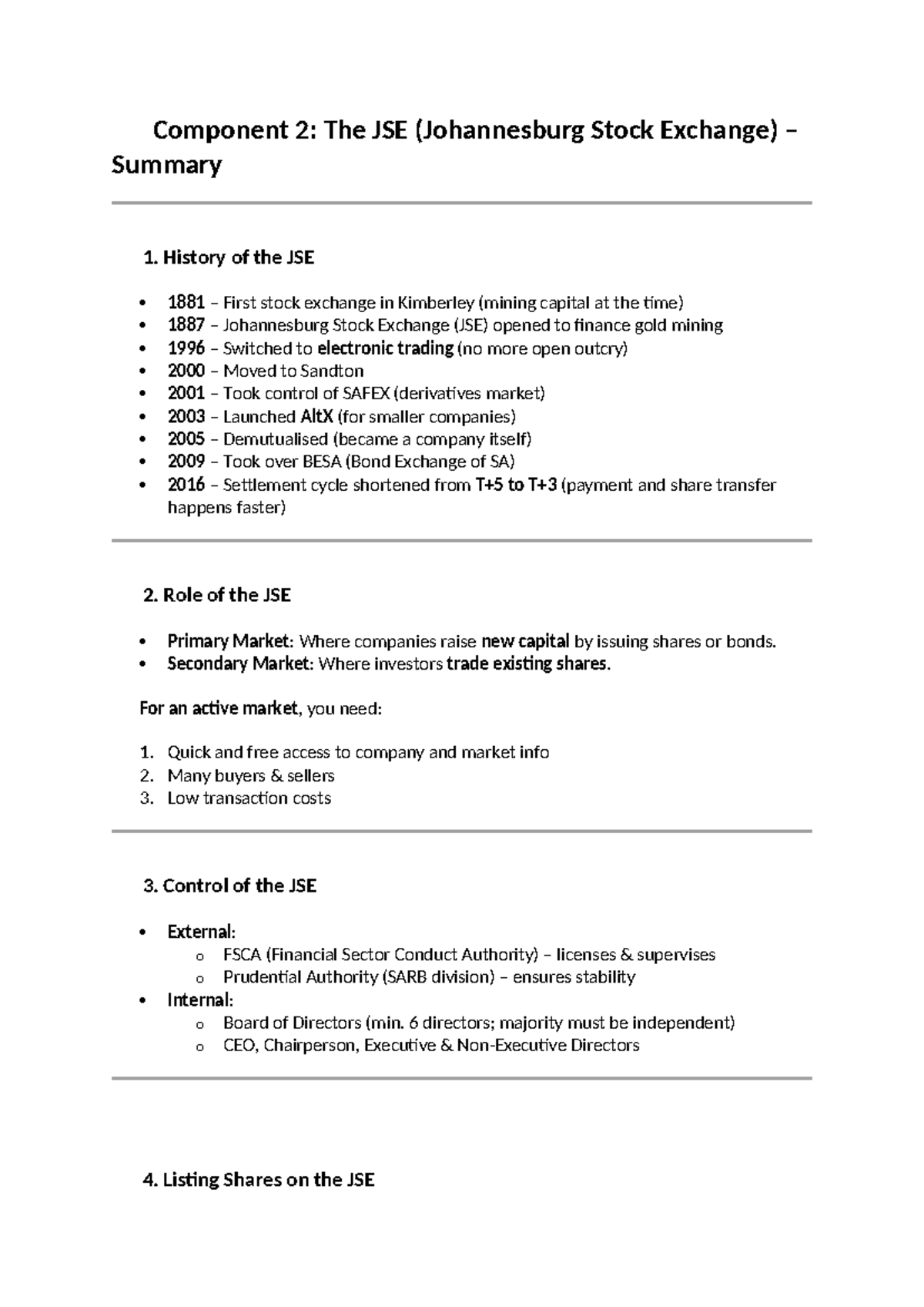 Component 2: JSE Overview & Key Insights for Exam Prep - Studocu