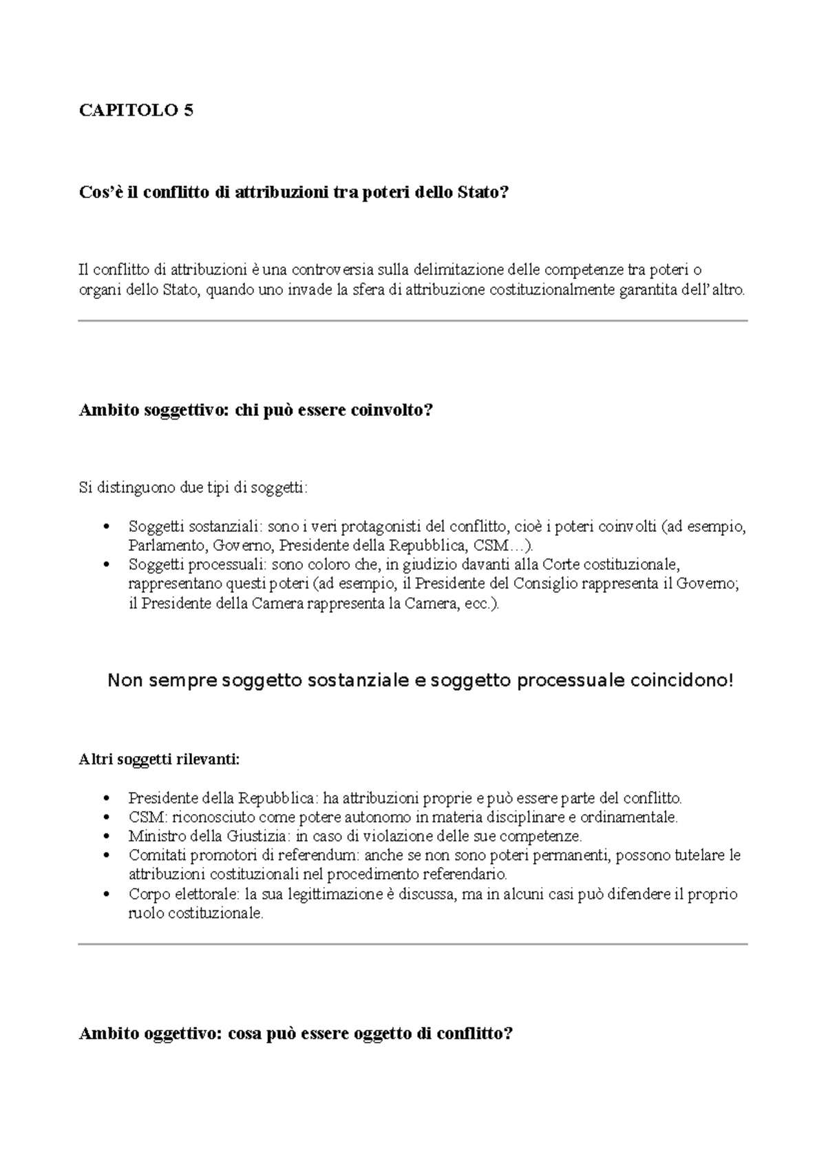 CAPITOLO 5: Il Conflitto di Attribuzioni tra Poteri dello Stato - Studocu