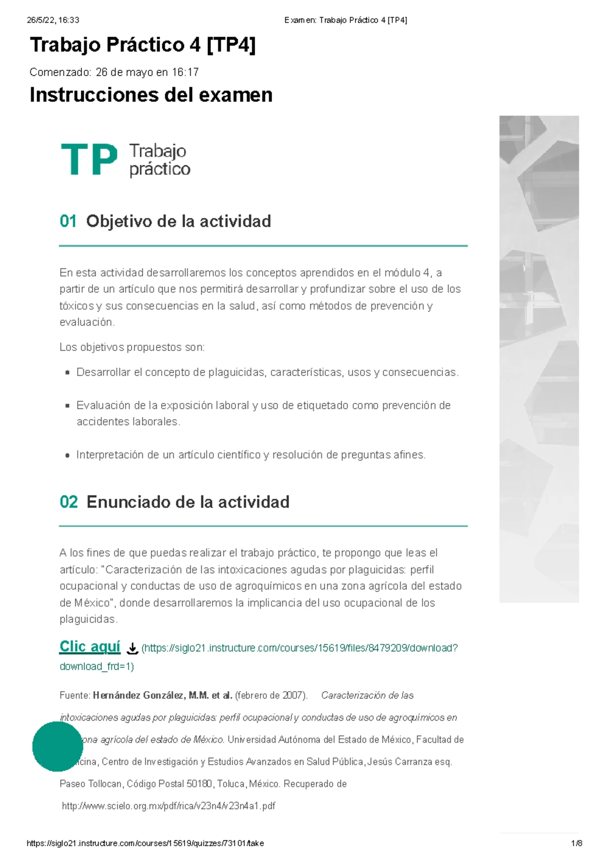 [TP4] Medicina 83 - Trabajo Práctico 4 [TP4] Comenzado: 26 de mayo en 16: Instrucciones del ...