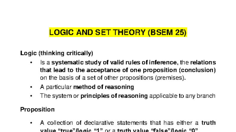 Logic and Set Theory Overview (BSEM 25) - Studocu
