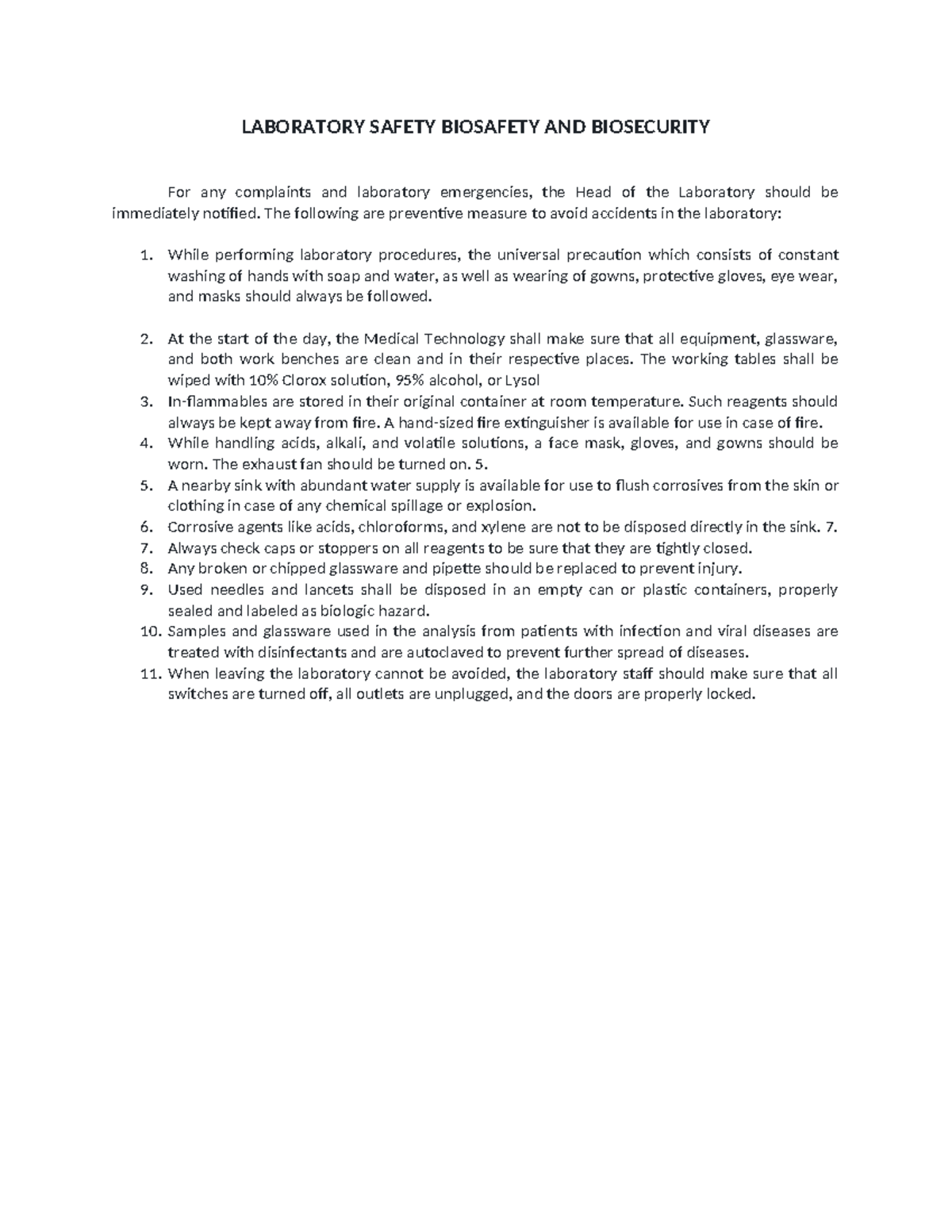 LAB 101: Laboratory Safety, Biosafety & Biosecurity Guidelines - Studocu