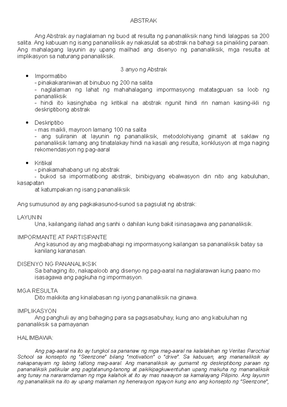 Midterm - Filipino - Handouts - ABSTRAK Ang Abstrak ay naglalaman ng ...