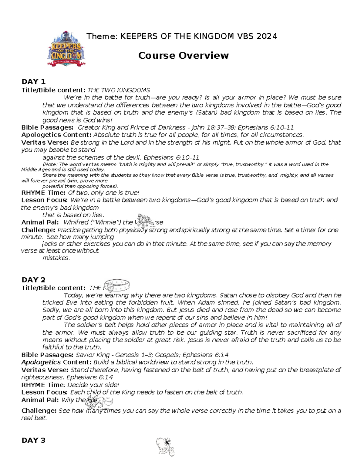 Teacher's Guide: Keepers of the Kingdom - VBS 2024 Overview - Studocu