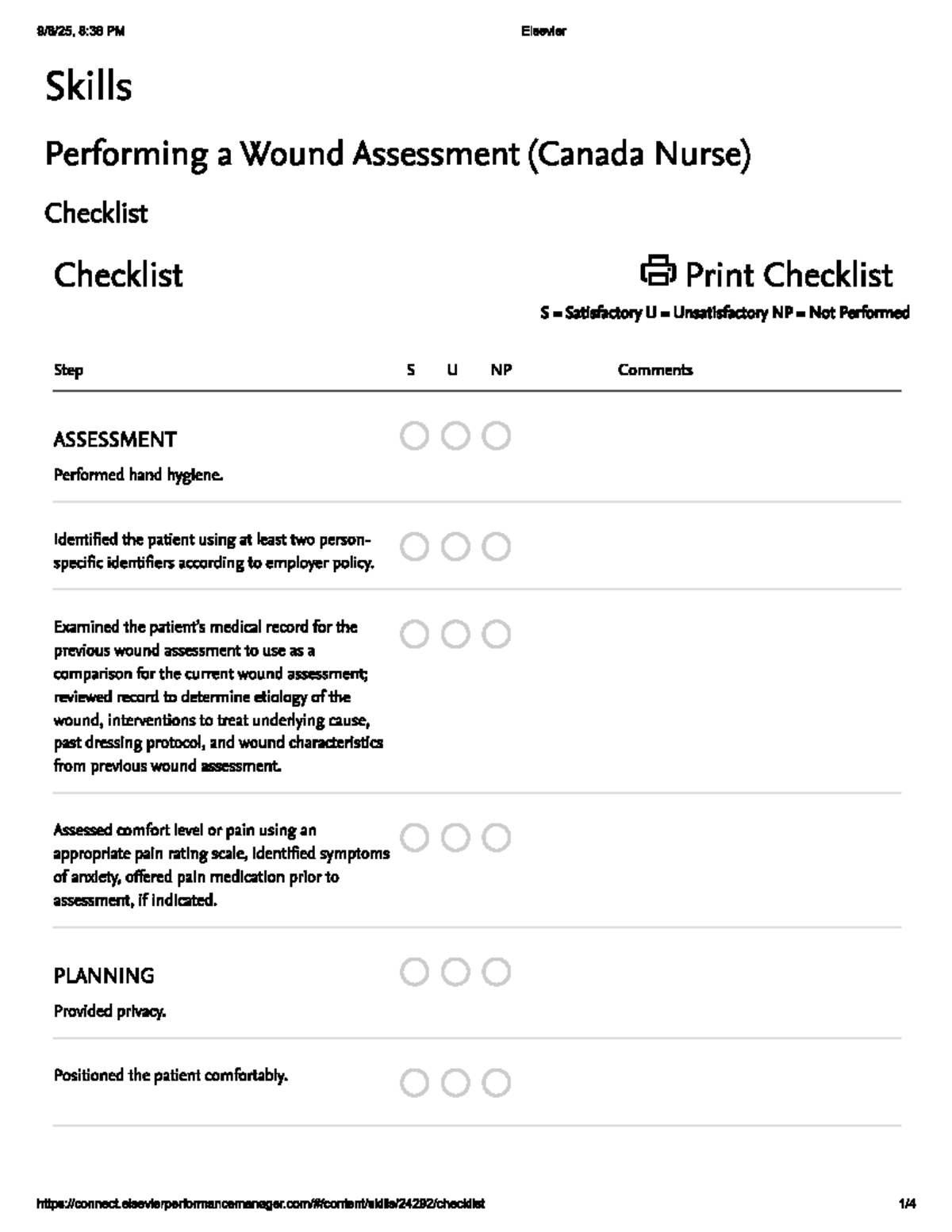 Wound Assessment Checklist (Canada Nurse) - Practical Guide - Studocu