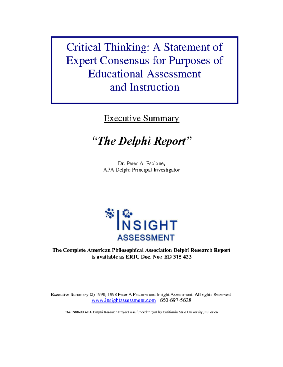 Critical Thinking Assessment: Expert Consensus Summary (DEX2014) - Studocu