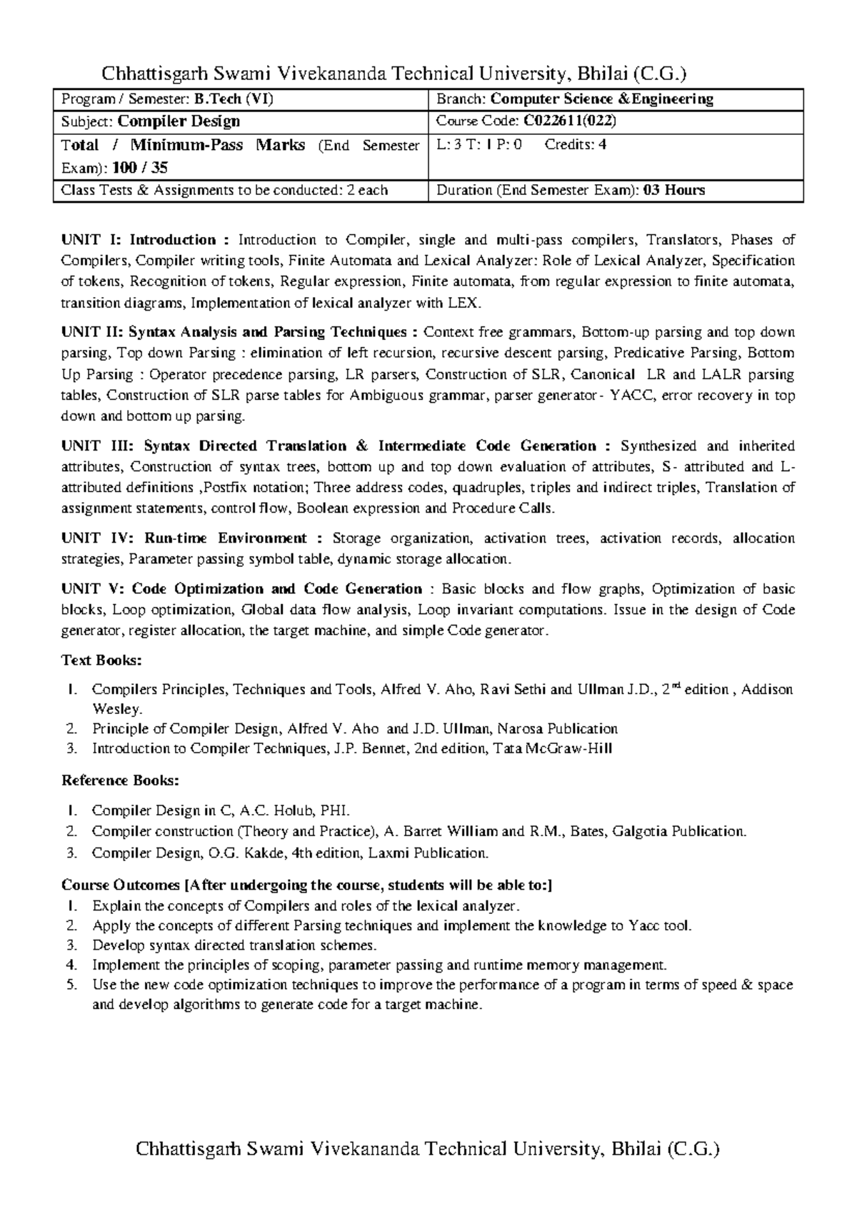 6th Sem B.Tech CSE Course Syllabi: Compiler Design, Software Eng, AI & IoT - Studocu