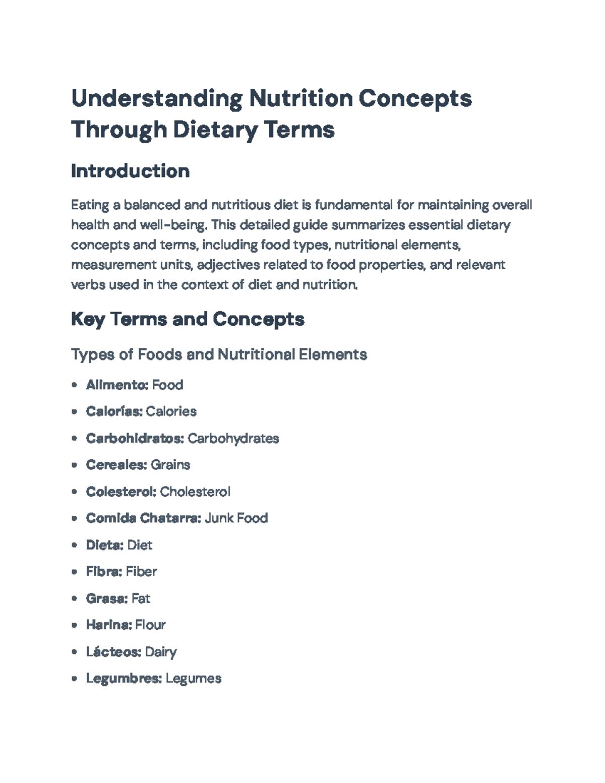 Nutrition Concepts and Dietary Terms Guide for Healthy Eating ...