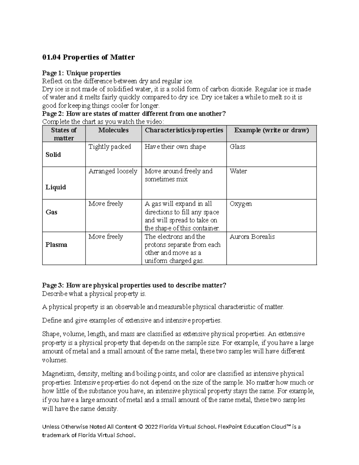 01.04 Properties of Matter Journal: Understanding Physical & Chemical ...