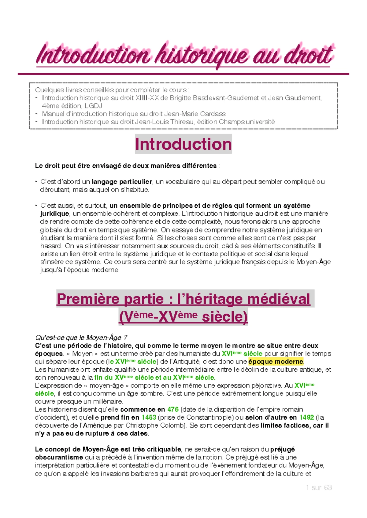 Introduction au Droit cours complet pdf - Table des matières Introduction - Studocu