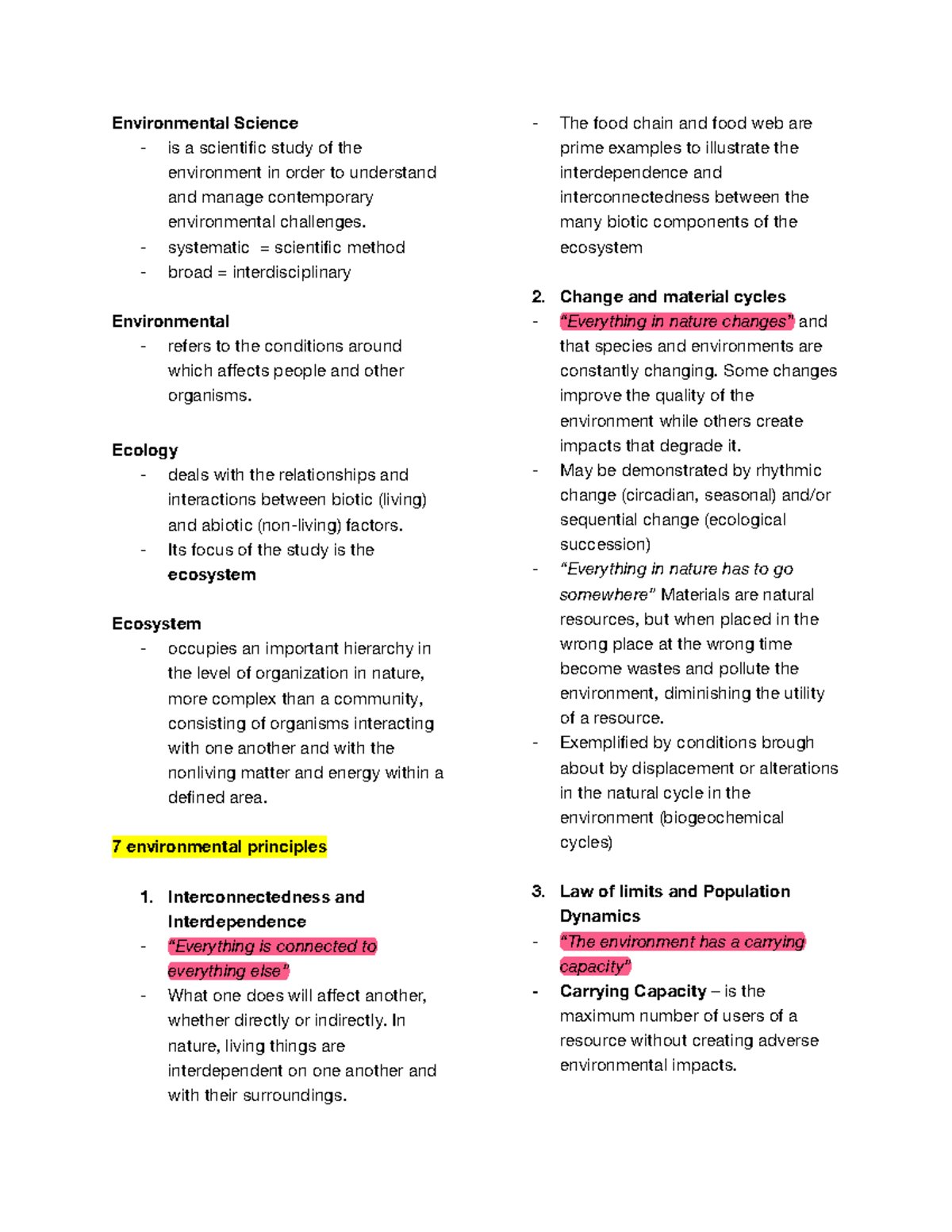 BS Psych - Environmental Science Lecture Notes Overview and Key ...