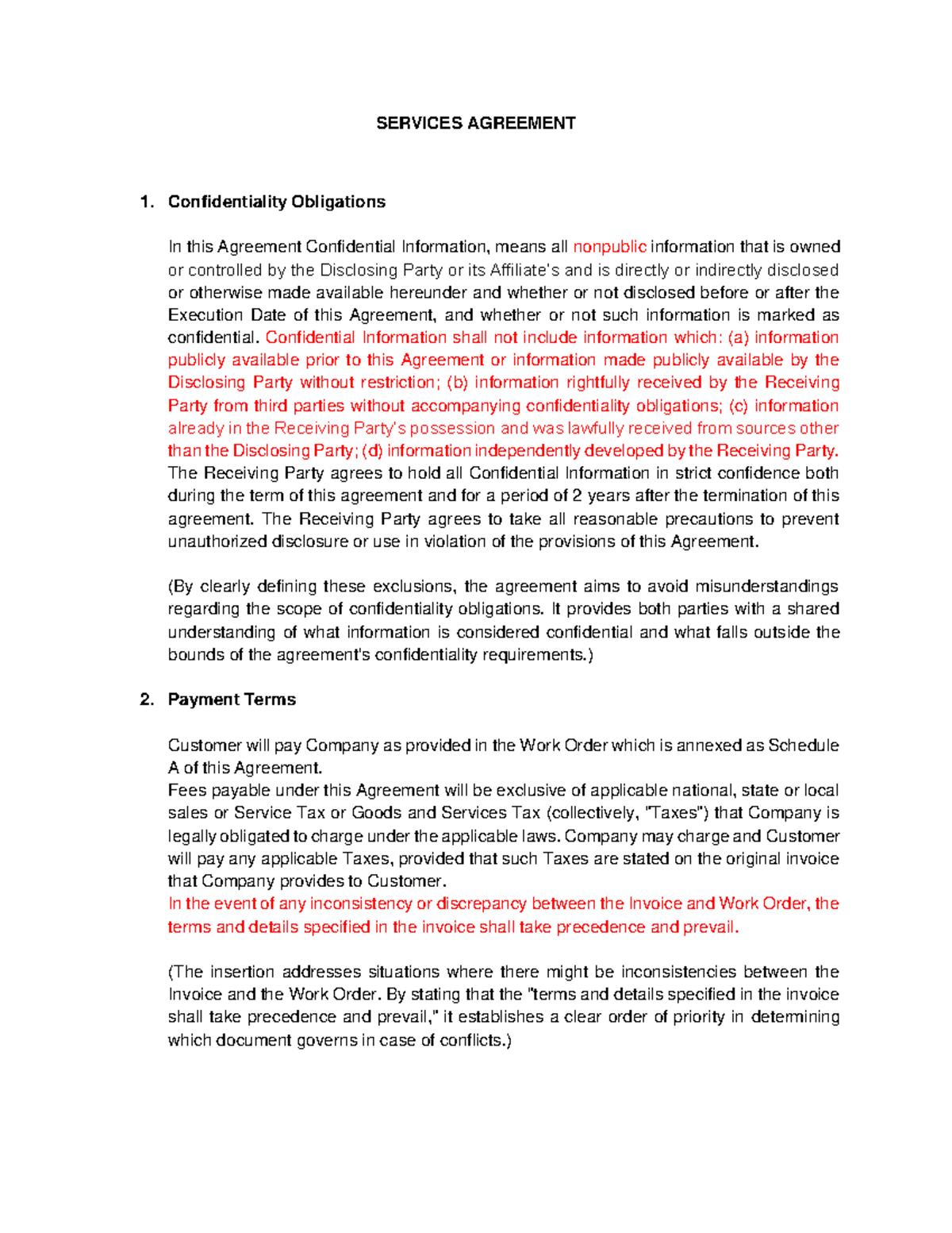 Contract Clauses Overview for Services Agreement - Studocu