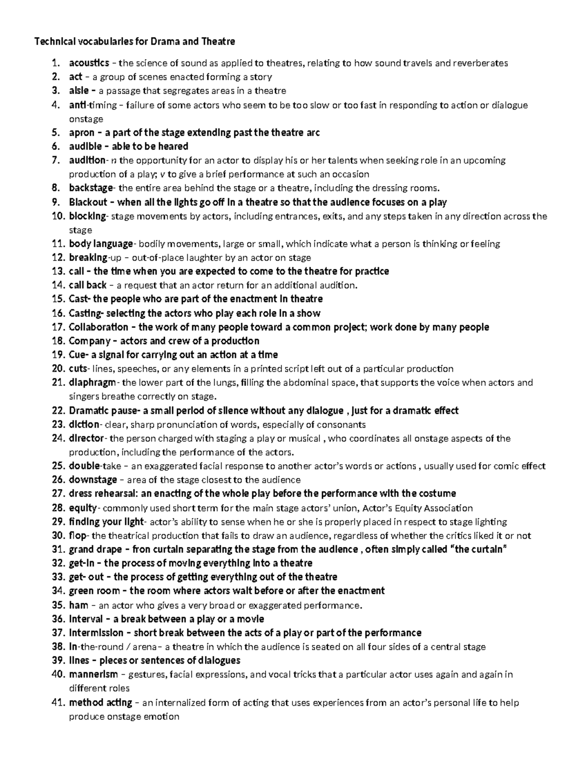 Technical Vocabulary Guide for Drama & Theatre Studies - Studocu