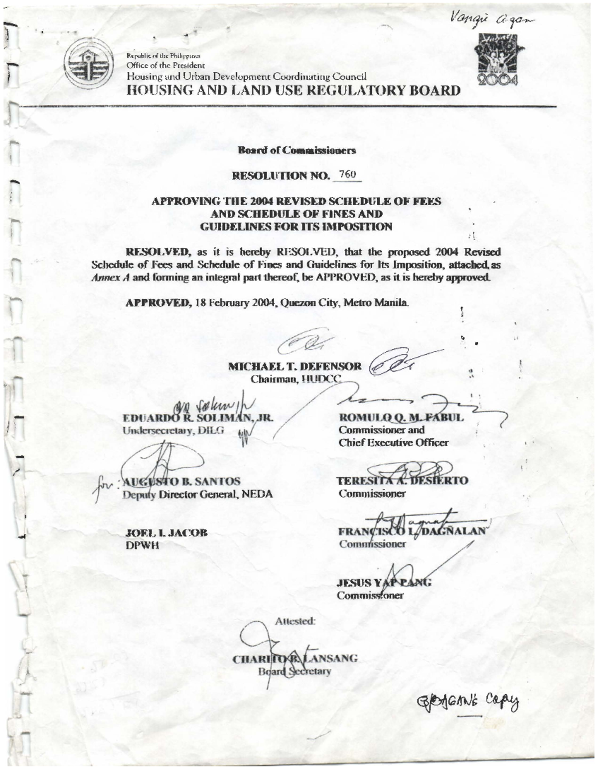 Board Resolution No. 760: Revised Fees & Fines Guidelines 2004 - Studocu