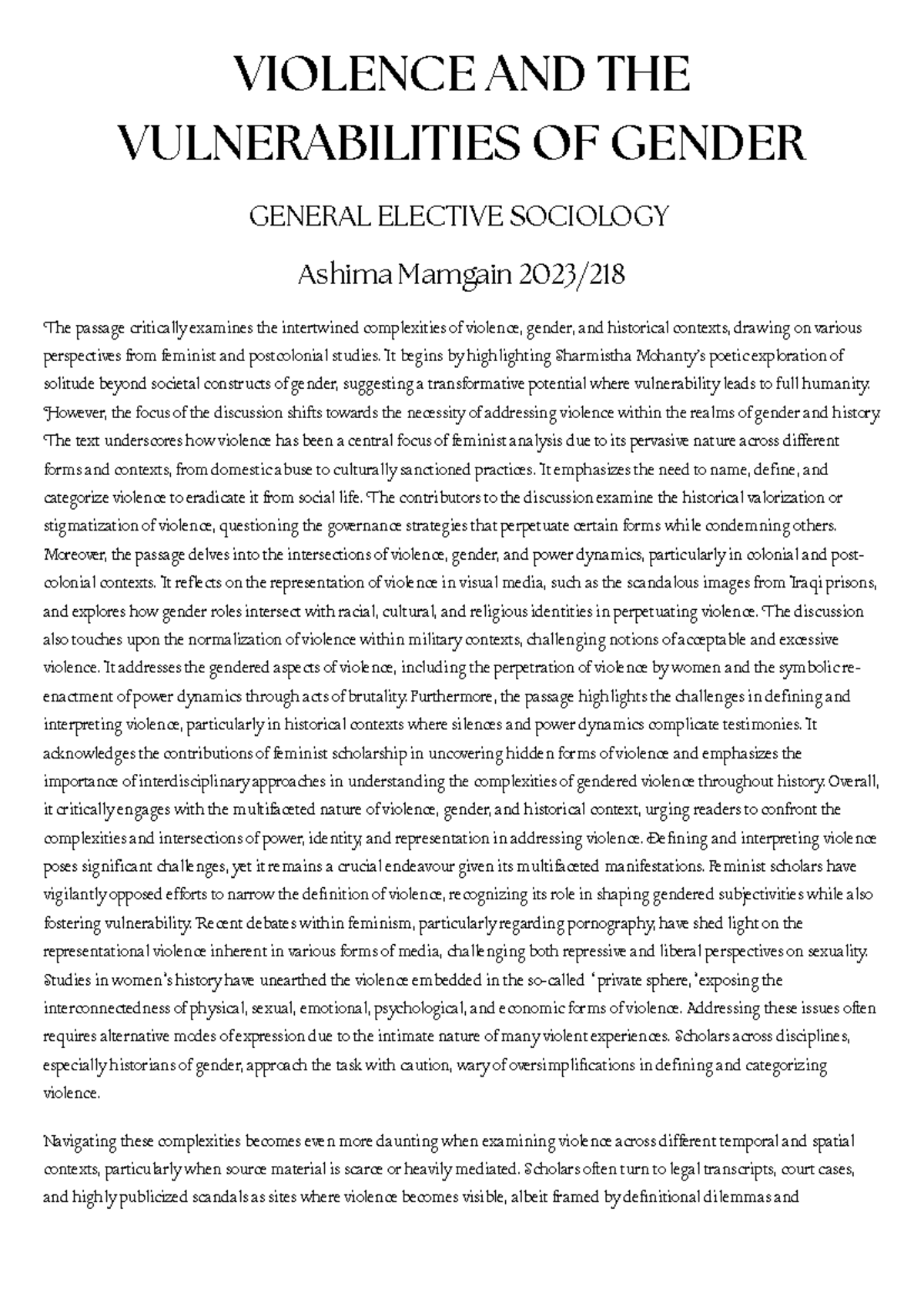 Understanding Violence and Gender Vulnerabilities: A Critical Study ...