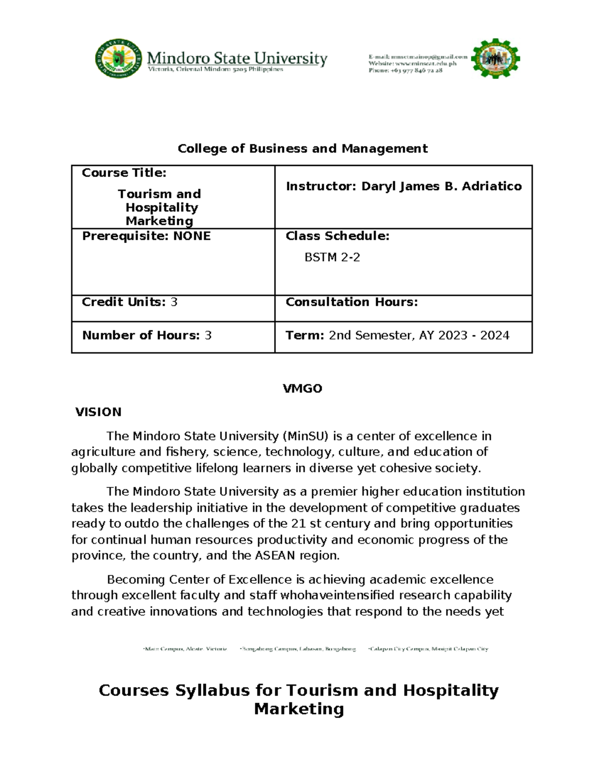 Tourism and Hospitality Marketing 1 - College of Business and ...