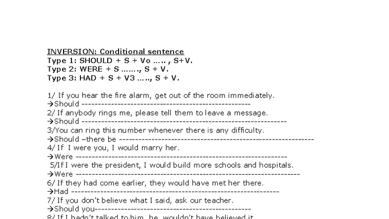 INVERSION: Conditional Sentences Types 1, 2, and 3 Explained - Studocu