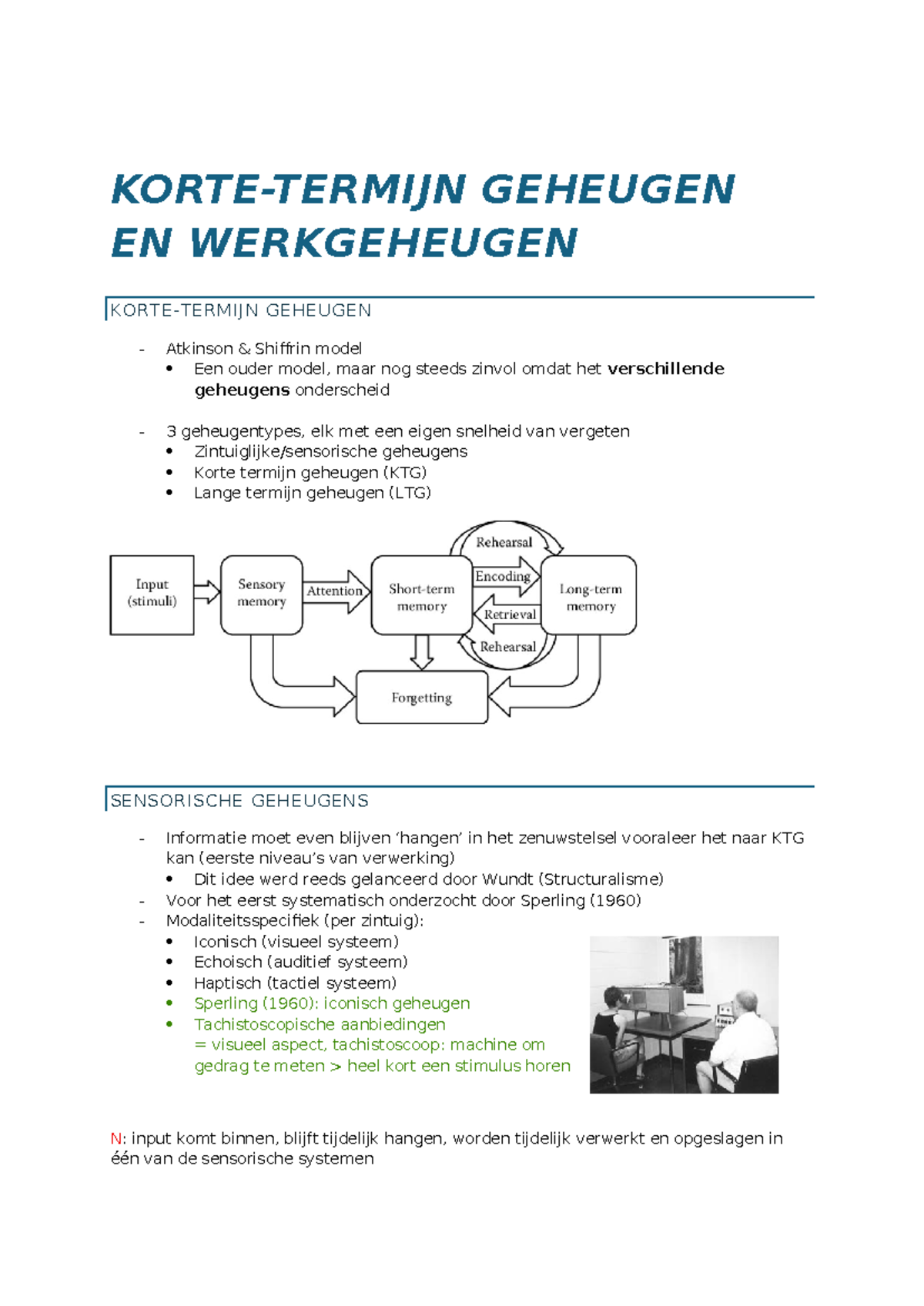 GEHEUGEN EN WERKGEHEUGEN: Atkinson-Shiffrin Model en Experimenten (5 ...