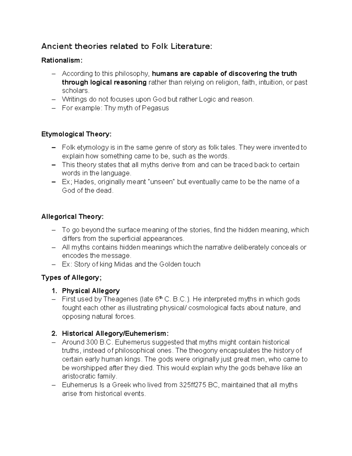 Ancient Theories of Folk Literature: Rationalism and Allegory - Studocu