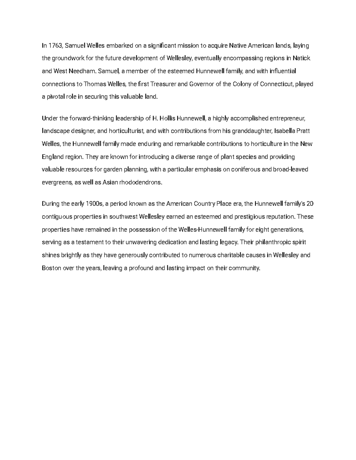 Colwrit MISC - Weekly Assignment on the Hunnewell Family Legacy - Studocu