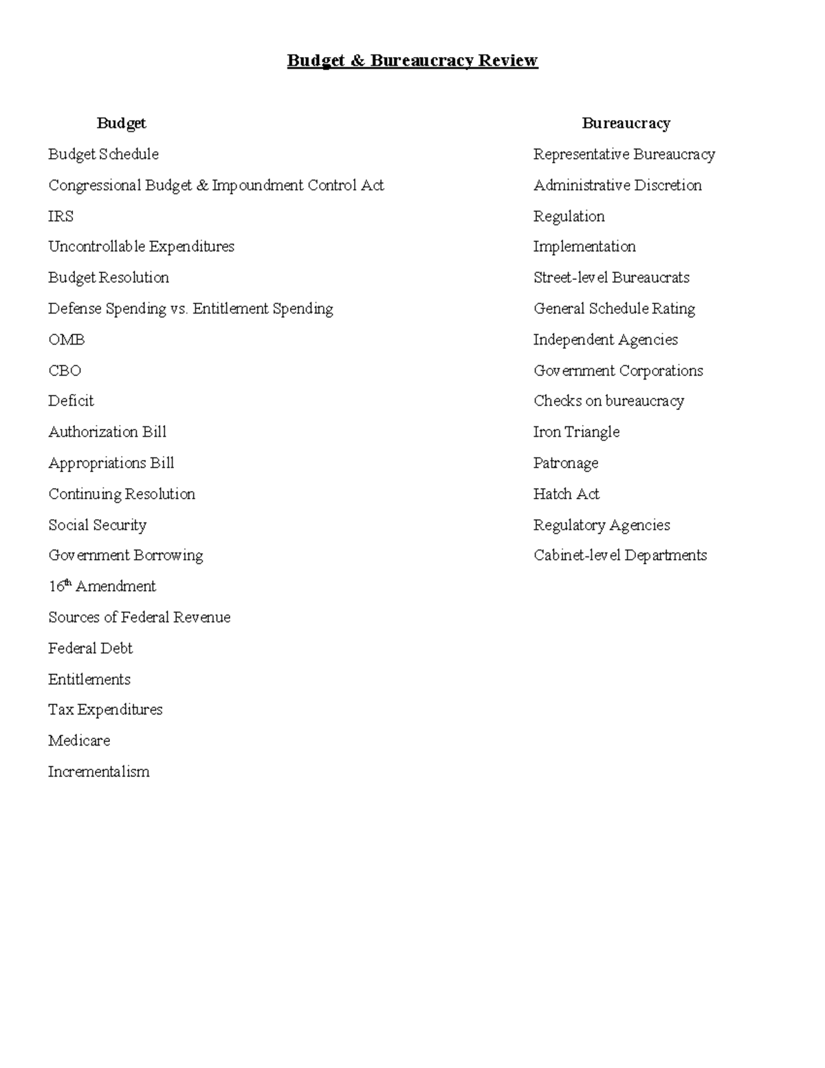Budget and Bureaucracy Review: Key Concepts and Terms - Budget ...