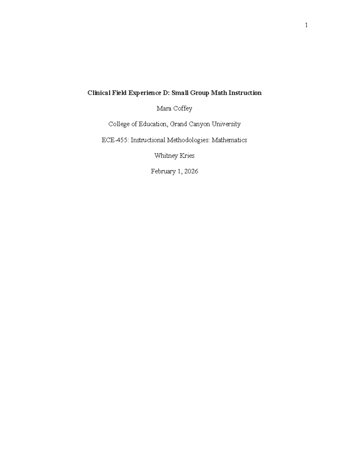 Clinical Field Experience D: Small Group Math Instruction Insights - Studocu