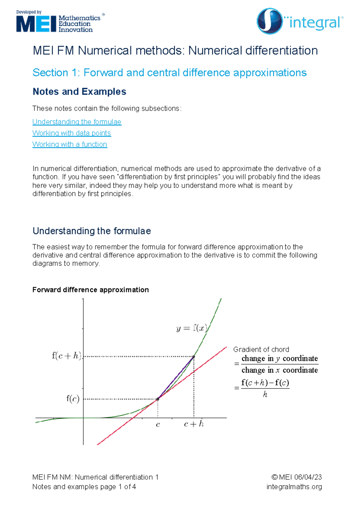 MEI FM NM: Numerical Differentiation - Forward & Central Difference ...