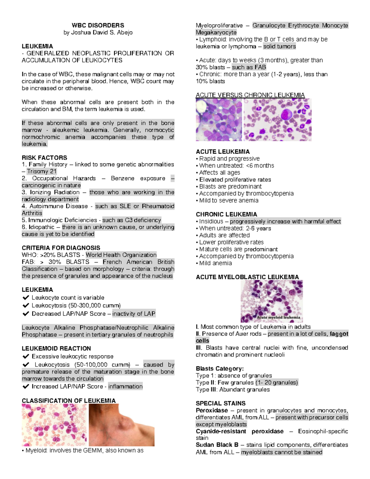 WBC Disorders: Classifications, Diagnoses, and Risk Factors for ...