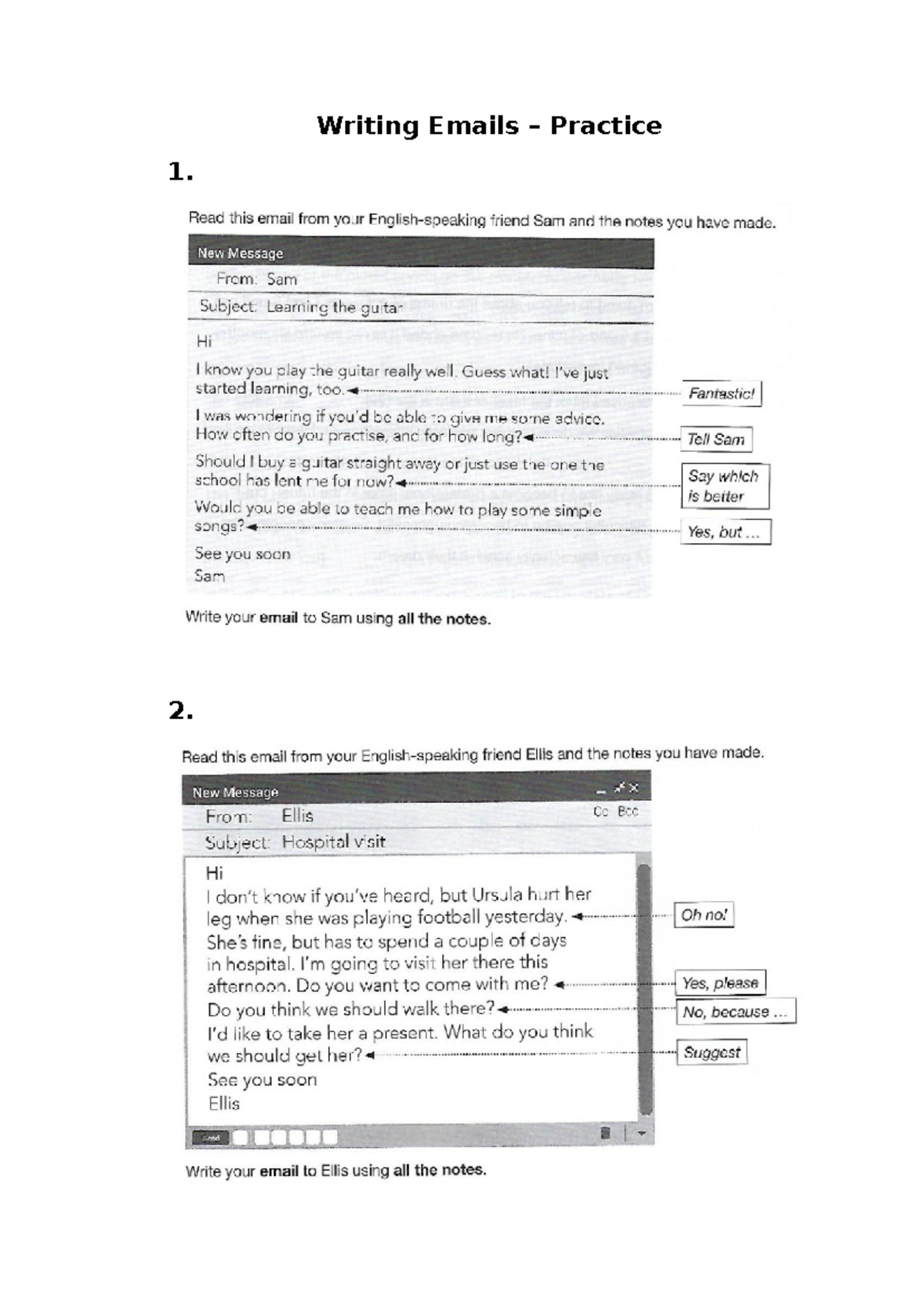 Writing Emails Practice - Personal Messages and Guidance - Studocu
