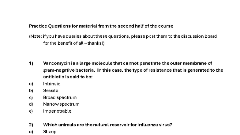 Practice Questions for Course Material: Second Half Review - Studocu