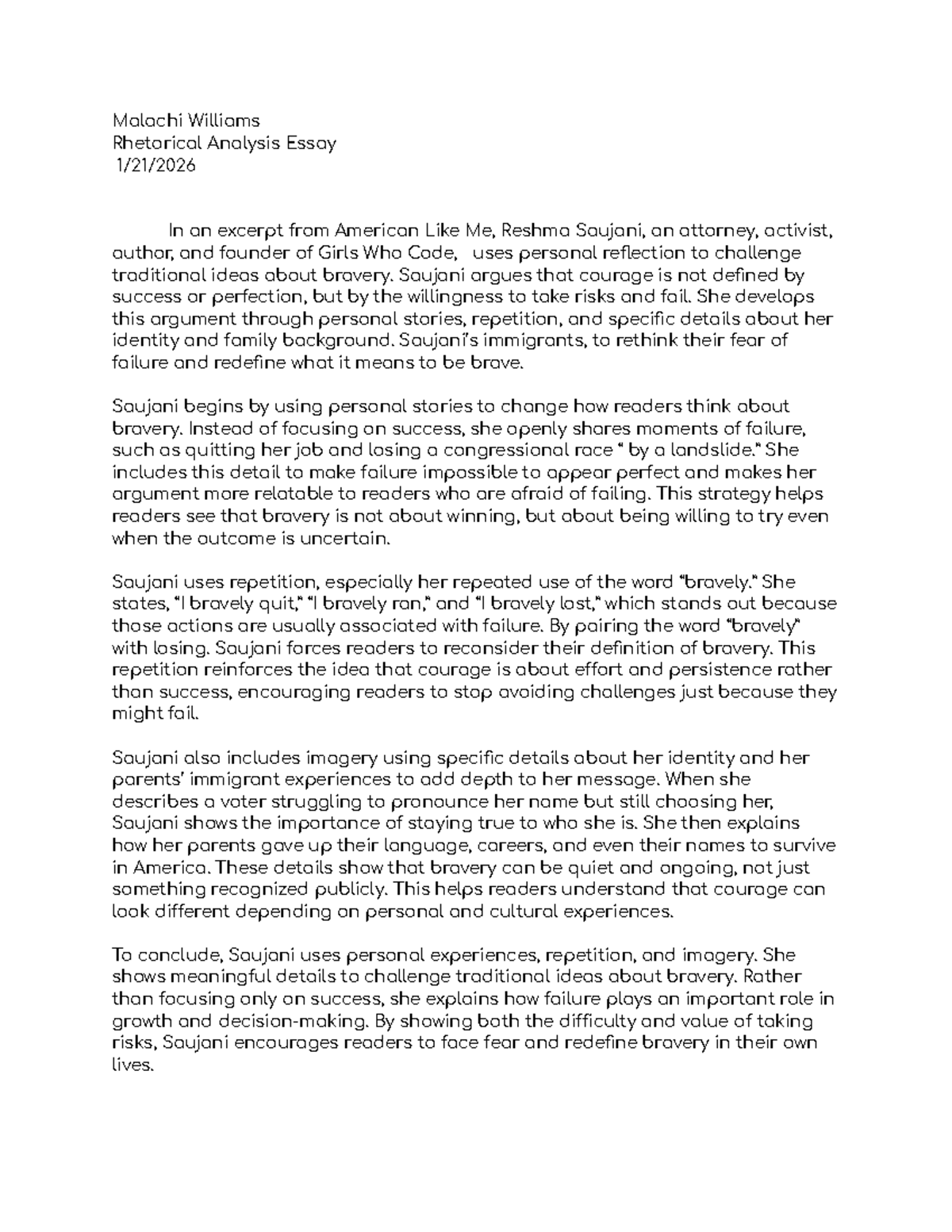 Rhetorical Analysis Essay: Redefining Bravery in American Like Me - Studocu