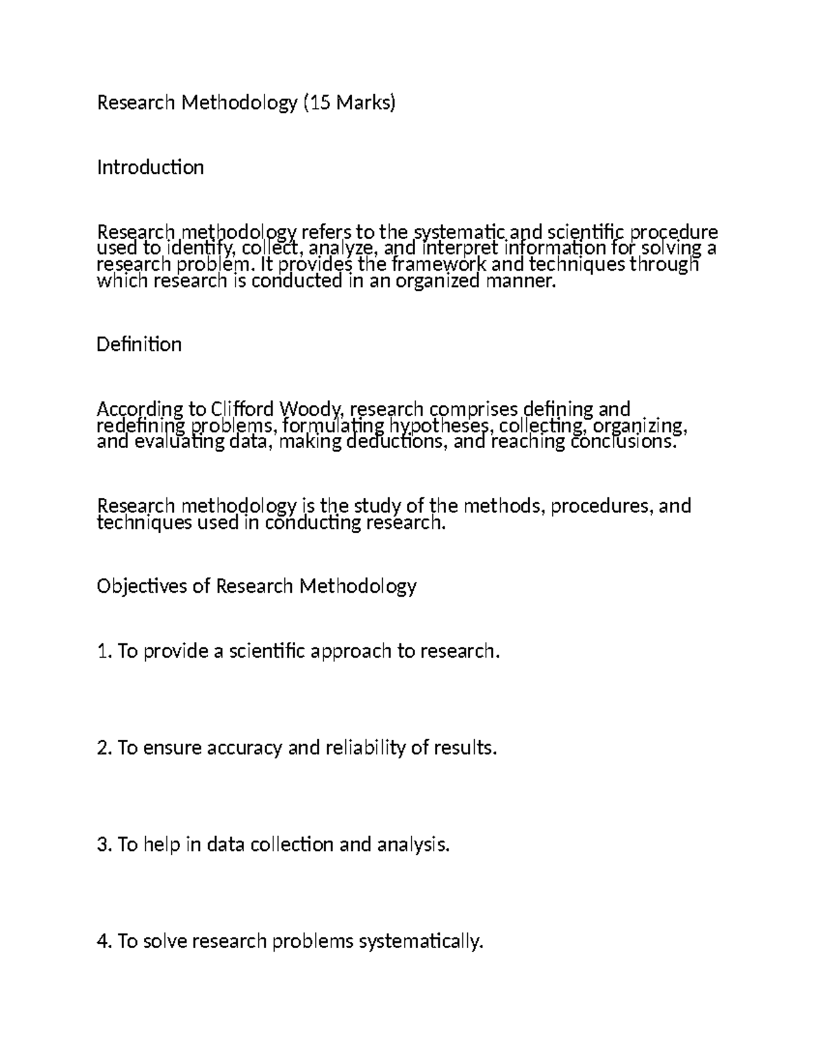 Research Methodology Overview (15 Marks) - Studocu